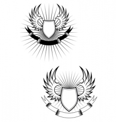 Heraldry shield with angel wings ribbons and crown Royalty Free Vector ...