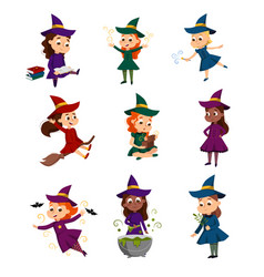 Flat set with cute children in festive Royalty Free Vector