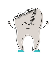 Broken tooth cartoon in colored crayon silhouette Vector Image