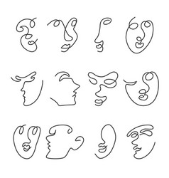 Set female face continuous line art abstract Vector Image