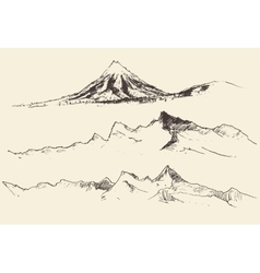 Mountains sketch contours engraving drawn Vector Image