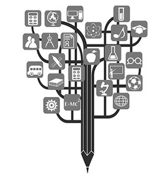 Red apple tree pencil with education symbols Vector Image