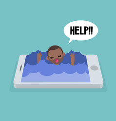 Mobile addiction concept young nerd drowning Vector Image