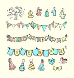 Doodle tree branches and party flags Royalty Free Vector