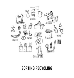 Waste sorting orange trash can with sorted Vector Image