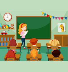 Students with their teacher Royalty Free Vector Image