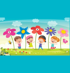 Children gardening and planting Royalty Free Vector Image