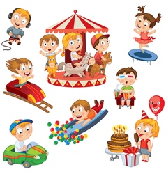 Cartoon kid daily routine activities set Vector Image