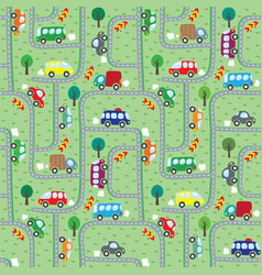 Cartoon seamless pattern with bright road the car Vector Image