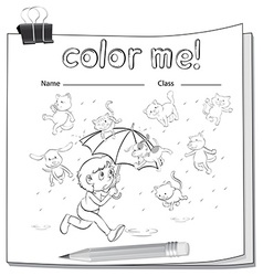 A color me worksheet with clock Royalty Free Vector Image
