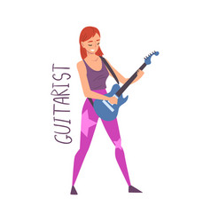 Girl playing electric guitar with rainbow Vector Image