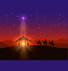 Christian christmas on blue background with birth Vector Image