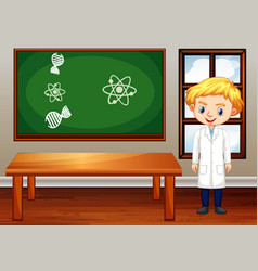 Classroom scene with science student and equipment