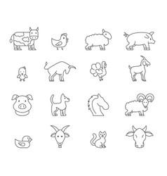 Farm animals thin line icons set outline Vector Image