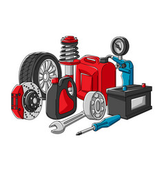 Set of car repair service objects and items Vector Image