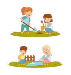 Happy kids playing spring rider giraffe Royalty Free Vector