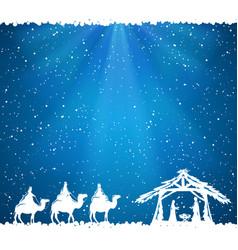 Christian christmas on blue background with birth Vector Image