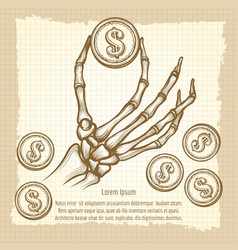 Skeleton hand with four aces Royalty Free Vector Image