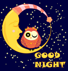 Good night wishes with glitter gold moon and stars