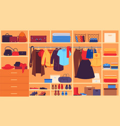 Wardrobe with clothes and accessories flat Vector Image