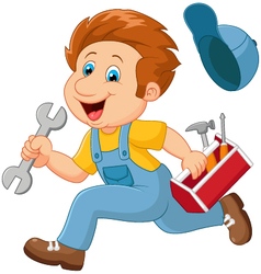 Mechanic cartoon with car for you design Vector Image