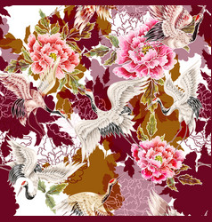 Japanese white crane in batik style Royalty Free Vector