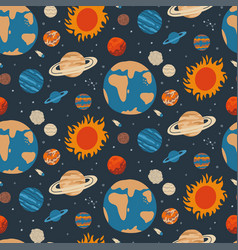 Seamless pattern cute solar system Royalty Free Vector Image