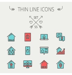 Building color line icon set Royalty Free Vector Image