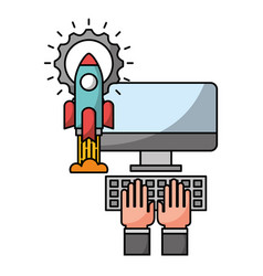 Cartoon smiling desktop computer Royalty Free Vector Image