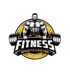 Hard work bodybuilding emblem logo Royalty Free Vector Image