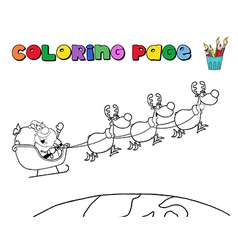 Team of reindeer and santa in his sleigh flying Vector Image