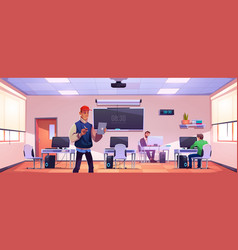 Male teacher and students in class Royalty Free Vector Image