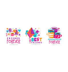 Best friends forever logo design happy friendship Vector Image