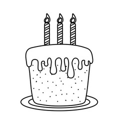 Line art black and white birthday cake 5 candles Vector Image