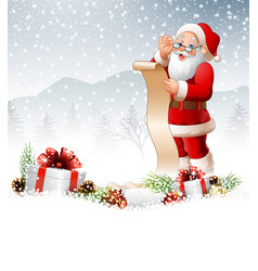Santa claus reading a long list of gifts Vector Image