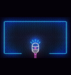 Neon signboard with microphone in round frame Vector Image