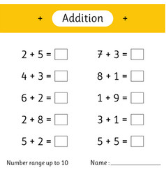 Subtraction number range up to 20 math worksheet Vector Image