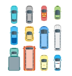 Set different cars top view on white Royalty Free Vector
