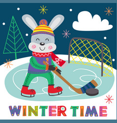 Poster winter fun with animals in forest Vector Image