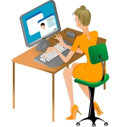 Phrase learn online with girl working on computer Vector Image