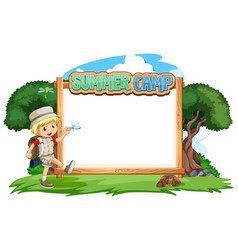 Border template design with girl at summer camp Vector Image