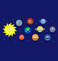 Cute cartoon solar system planets Royalty Free Vector Image