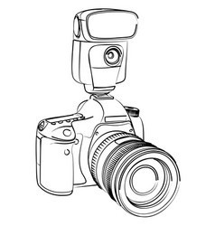 Photo camera with huge lens sketch Royalty Free Vector Image