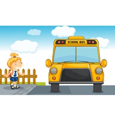 Young brother and sister waiting for a school bus Vector Image