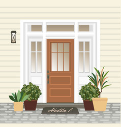 House door front with doorstep and mat steps Vector Image
