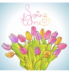 Happy easter spring postcard with tulips Vector Image