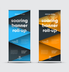 Bright roll-up banner with blue lines on dark Vector Image