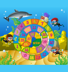 Underwater fish board game template Royalty Free Vector