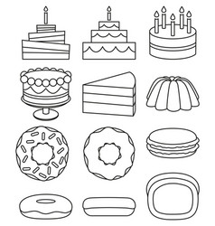 Line art black and white birthday cake 5 candles Vector Image