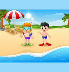 Cute little boy cartoon snorkeling Royalty Free Vector Image